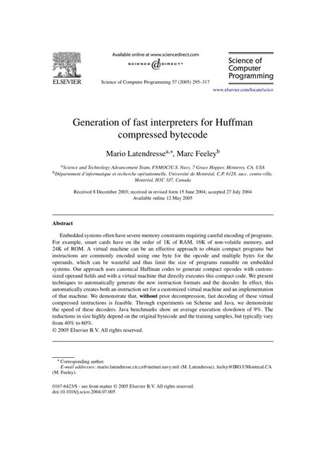 Pdf Generation Of Fast Interpreters For Huffman Compressed Bytecode