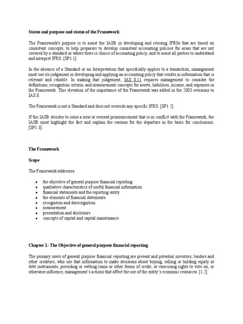 Conceptual Framework Chapter 1 The Framework Pdf Financial Statement Historical Cost