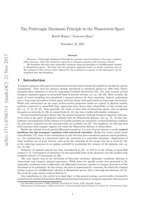 pdf the pontryagin maximum principle in the wasserstein space