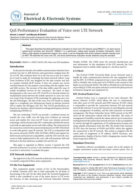 Pdf Qos Performance Evaluation Of Voice Over Lte Network