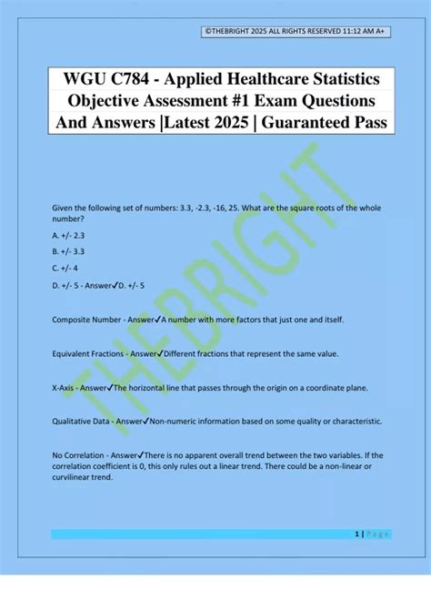 Wgu C784 Applied Healthcare Statistics Objective Assessment 1 Exam Questions And Answers