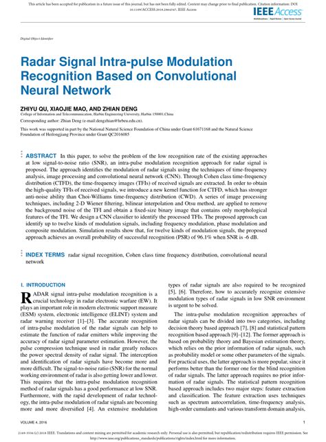 Pdf Radar Signal Intra Pulse Modulation Recognition Based On Convolutional Neural Network