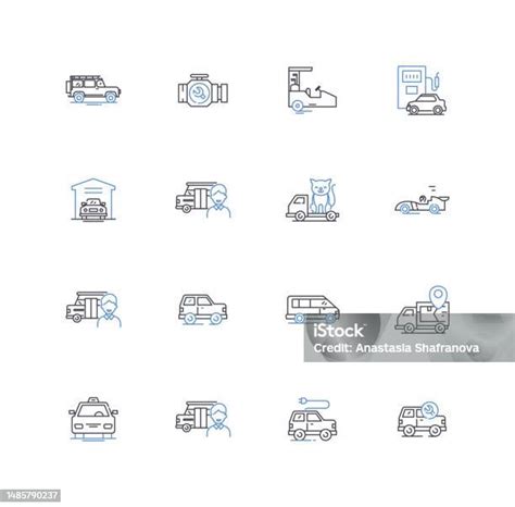 스쿠터 라인 아이콘 컬렉션입니다 이동성 교통 통근 친환경 재미 효율적 속도 벡터 및 선형 그림 모험 실용성 기동성 개요 표지판 세트 벡터에 대한 스톡 벡터 아트 및 기타