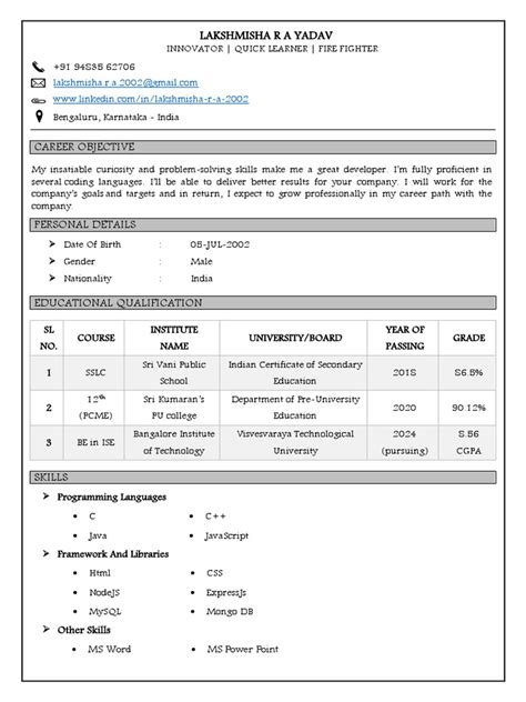 Lakshmisha Resume Pdf Java Script Software Development
