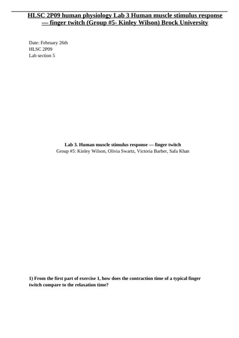 HLSC P Human Physiology Lab Human Muscle Stimulus Response Finger Twitch Group