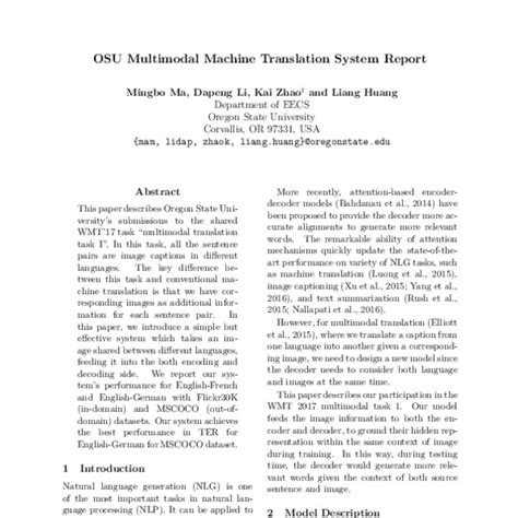 Osu Multimodal Machine Translation System Report Acl Anthology
