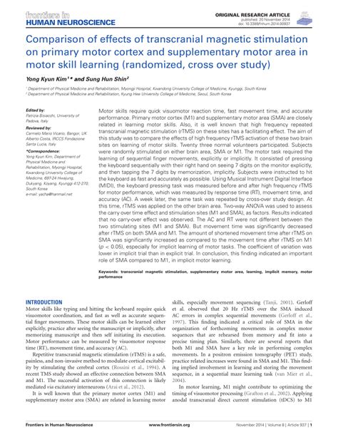 Pdf Comparison Of Effects Of Transcranial Magnetic Stimulation On Primary Motor Cortex And