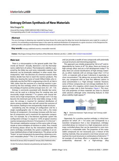 Pdf Entropy Driven Synthesis Of New Materials