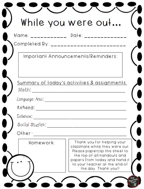 The Teaching Thief Student Led Absent Work Forms Freebie