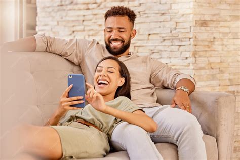 Premium Photo Couple Laughing And Phone Funny Meme Content Of Happy