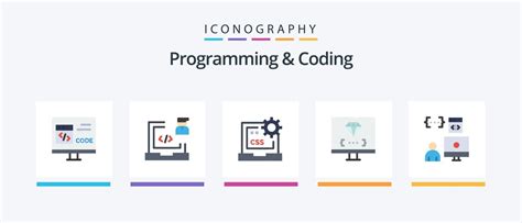 Programming And Coding Flat 5 Icon Pack Including Develop Coding Laptop Development Css