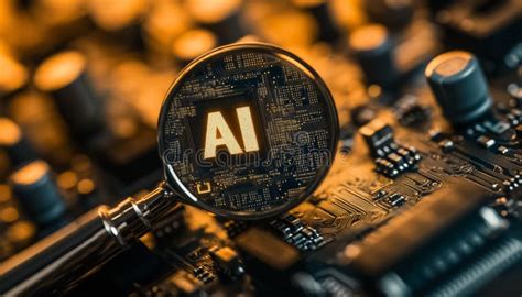 Magnifying Glass By Dedicated Ai Microchip Over Circuit Board