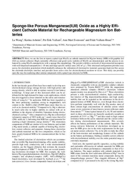 Pdf Sponge Like Porous Manganese Ii Iii Oxide As A Highly Efficient Cathode Material For