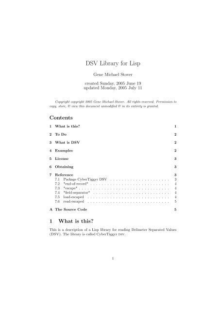 dsv library for lisp cybertiggyr