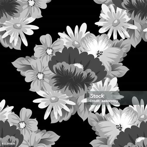 디자인 인사말 카드 인사말 카드 초대 카드 생일 파티 발렌타인의 날 결혼식 검은 배경에 흑백 꽃 완벽 한 패턴입니다 검은색에 대한 스톡 벡터 아트 및 기타 이미지 Istock