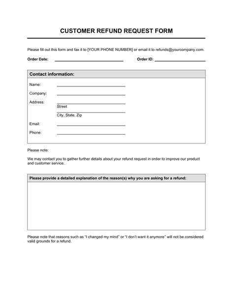 Printable Refund Form Template Printable Forms Free Online