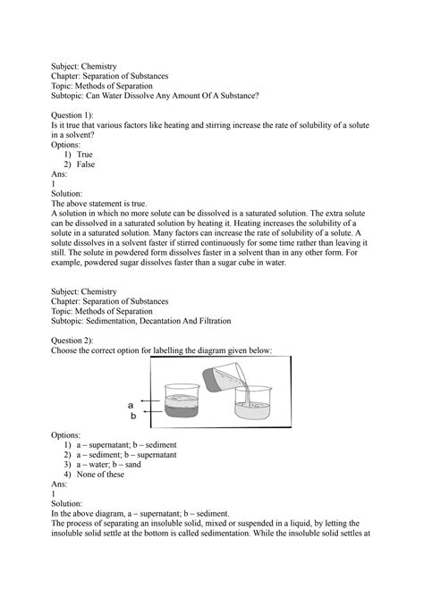 Sedimentation Method Of Separation