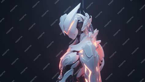 Premium Ai Image Futuristic Cyborg Robot Neon Smart City On Head Ai