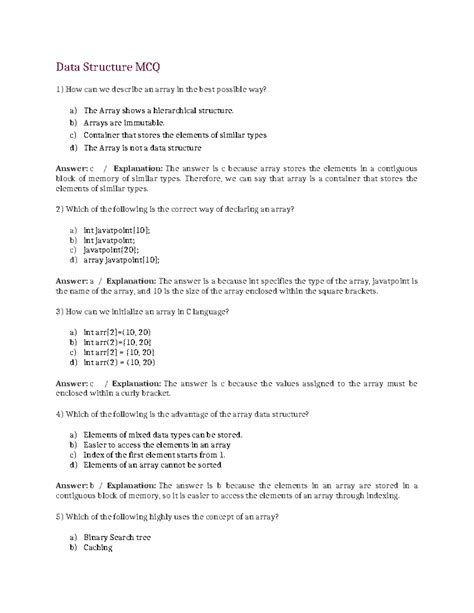 Data Structures Quiz Mcqs And Answers For Cs101 Studocu