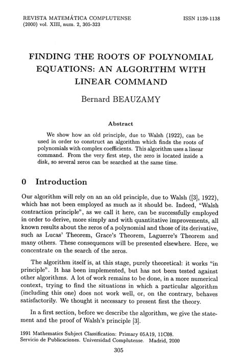 Pdf Finding De Roots Of Polynomial Equations An Algorithm With Linear Command