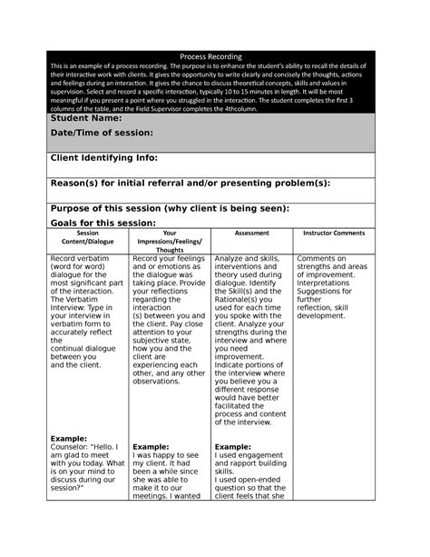 Process Recording Template Social Work Prntbl Concejomunicipaldechinu Gov Co