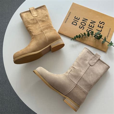 💖최저가💖당일출고 스웨이드 빈티지 레더 둥근코 장화 미들 하프 부츠 225에서255 에이블리