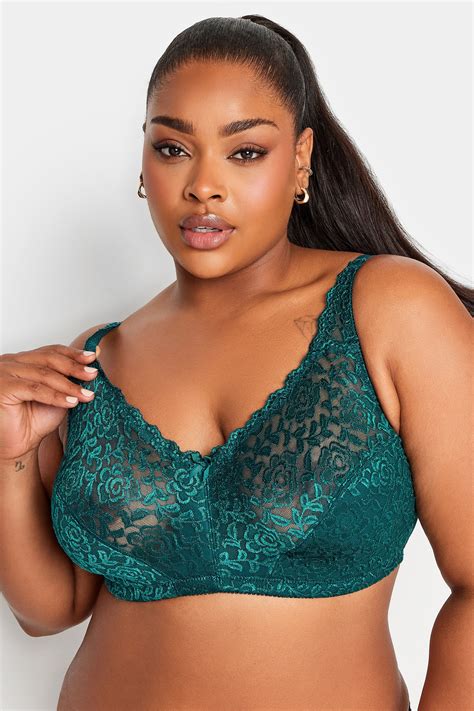 Yours Plus Size Green Hi Shine Lace Non Padded Non Wired Full Cup Bra