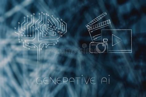 Artificial Intelligence And Deep Learning Microchip Brain Next To Photo And Video Icon Stock