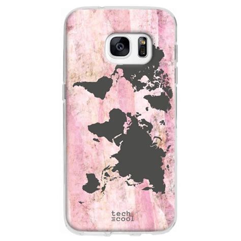 Techcool Capa Para Samsung Galaxy S L Capa Silicone Earth Map Background Pink Wood F Uv