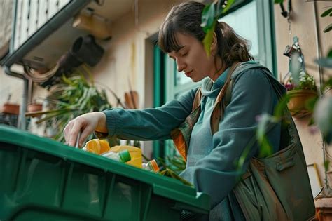 Woman Putting Organic Waste In The Recycling Bin Premium Ai Generated