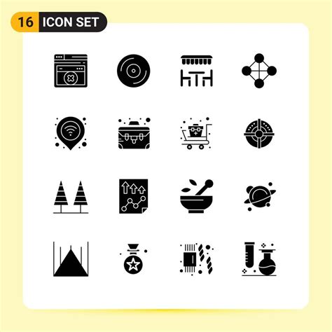 Set Of 16 Vector Solid Glyphs On Grid For Pin Internet Resturant