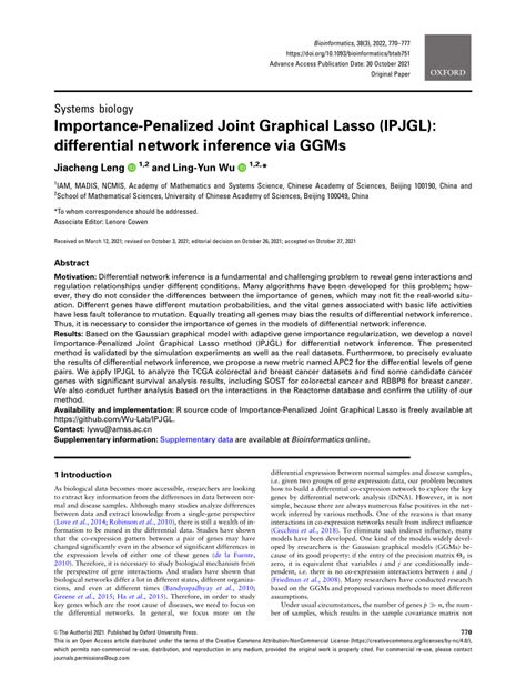 Pdf Importance Penalized Joint Graphical Lasso Ipjgl Differential Network Inference Via Ggms