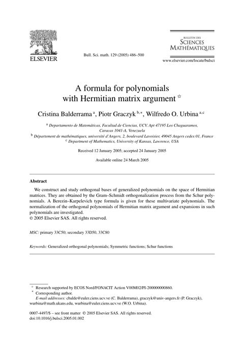 Pdf A Formula For Polynomials With Hermitian Matrix Argument