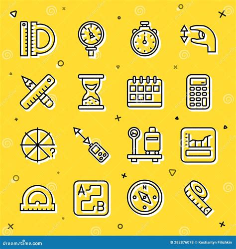 Set Line Measuring Tape Graph Schedule Chart Diagram Calculator Stopwatch Old Hourglass