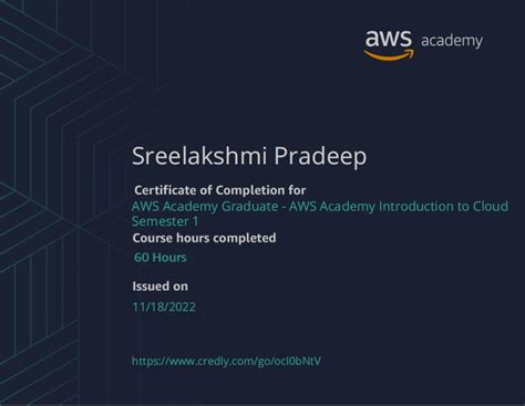Sreelakshmi Pradeep On Linkedin Certificate Of Completion For Aws Introduction To Cloud