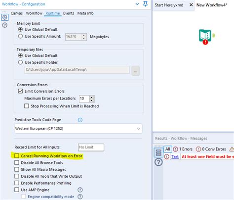 Solved Workflow Was Cancelled By Properties Setting Alteryx Community