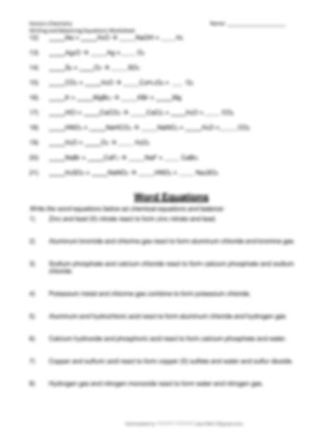 Balancing Equations Worksheet Answers © 2004 Cavalcade Worksheets Library