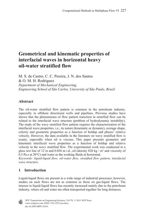 Pdf Geometrical And Kinematic Properties Of Interfacial Waves In