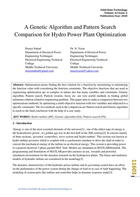 pdf a genetic algorithm and pattern search comparison for hydro power