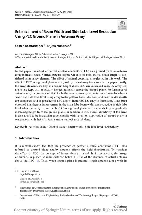 Enhancement Of Beam Width And Side Lobe Level Reduction Using Pec Ground Plane In Antenna Array