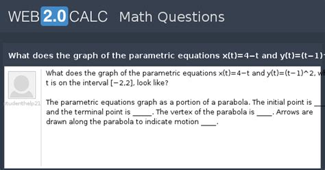 View Question What Does The Graph Of The Parametric Equations X T 4−