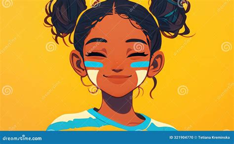 Adorable Smiling Cartoon Aboriginal Australian Girl On Vibrant Yellow