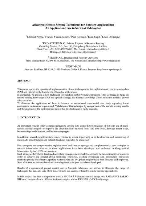 Pdf Advanced Remote Sensing Techniques For Forestry Applications An Application Case In