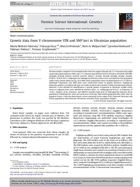 Pdf Genetic Data From Y Chromosome Str And Snp Loci In Ukrainian