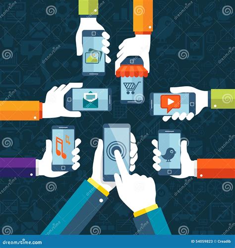 Flat Design Vector Mobile Apps Concept With Web Icons Stock Vector