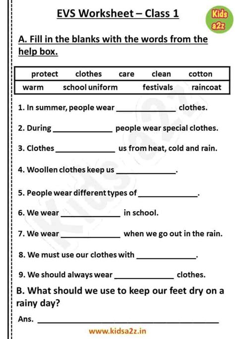 Class 1 Evs Worksheet On Clothes With Free Pdf Artofit