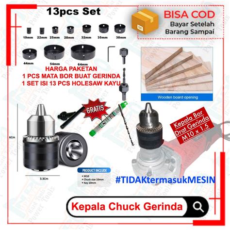 Jual Kepala Cuk Chuck Mesin Gerinda Jadi Bor Mata Bor Holesaw 13pcs
