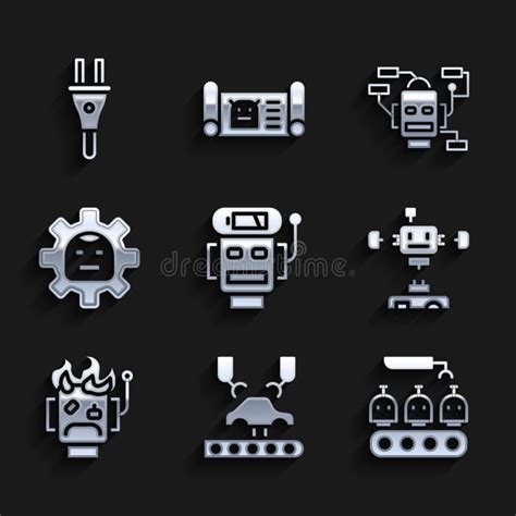 Set Robot Low Battery Charge Robotic Robot Arm On Factory Industrial