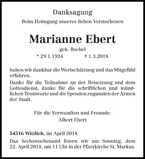 Traueranzeigen Von Marianne Ebert Volksfreund Trauer De