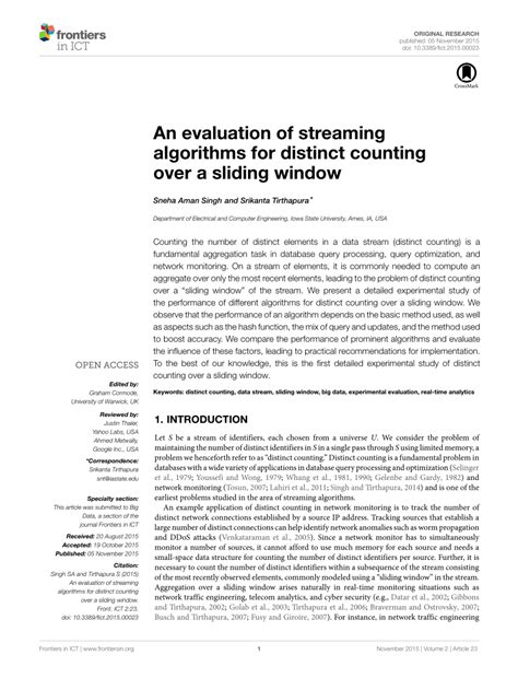Pdf An Evaluation Of Streaming Algorithms For Distinct Counting Over